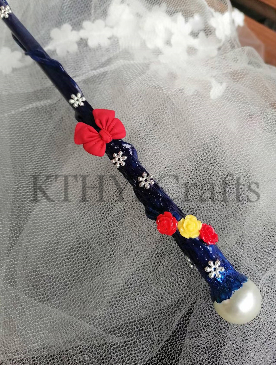Cute Blue Flower Bow Magic Wand Floral Girls Wand.handmade - Etsy