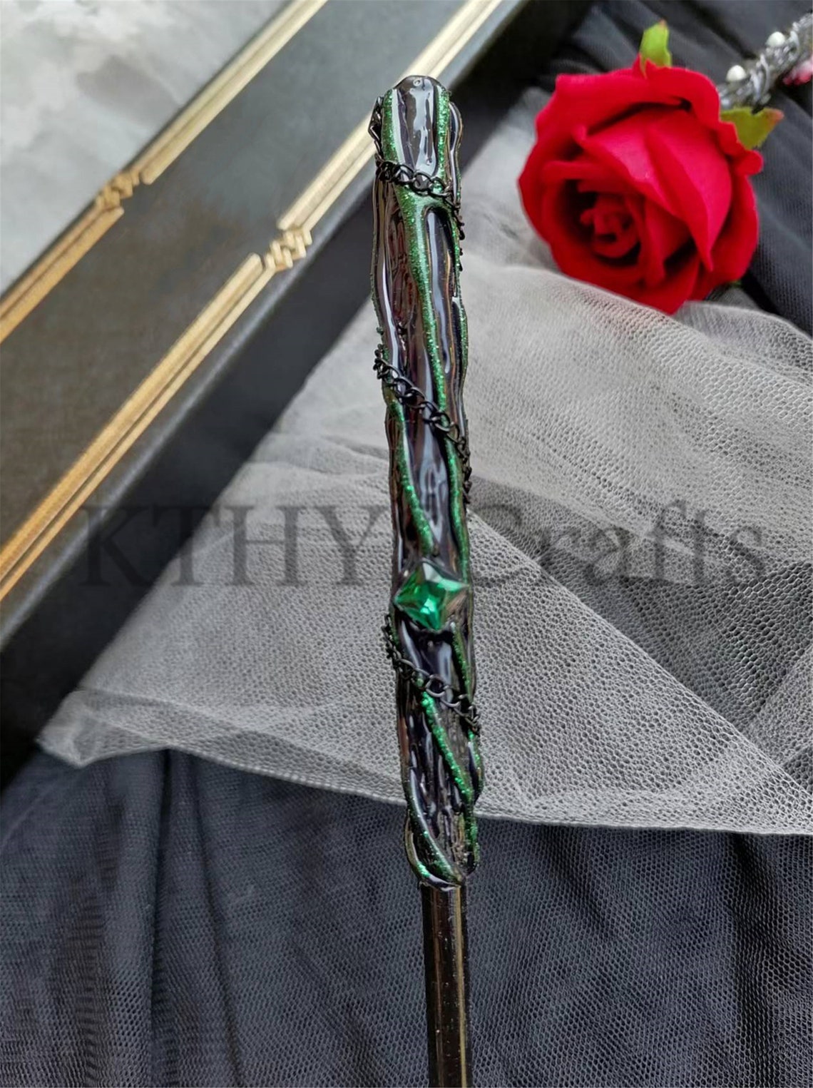 Dark Green Chain Wand Magic Wand.handmade Wand.wizard Witch - Etsy