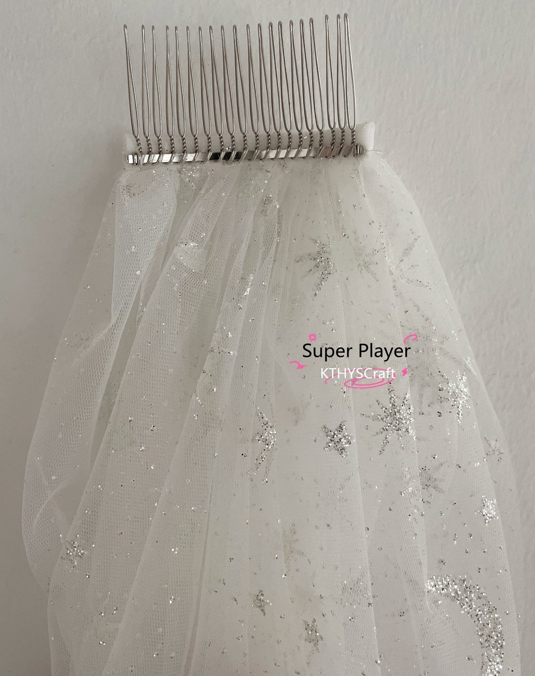 Galaxy Starry Sky Shiny Glitter Moon Star Veil With Comb.glossy White ...
