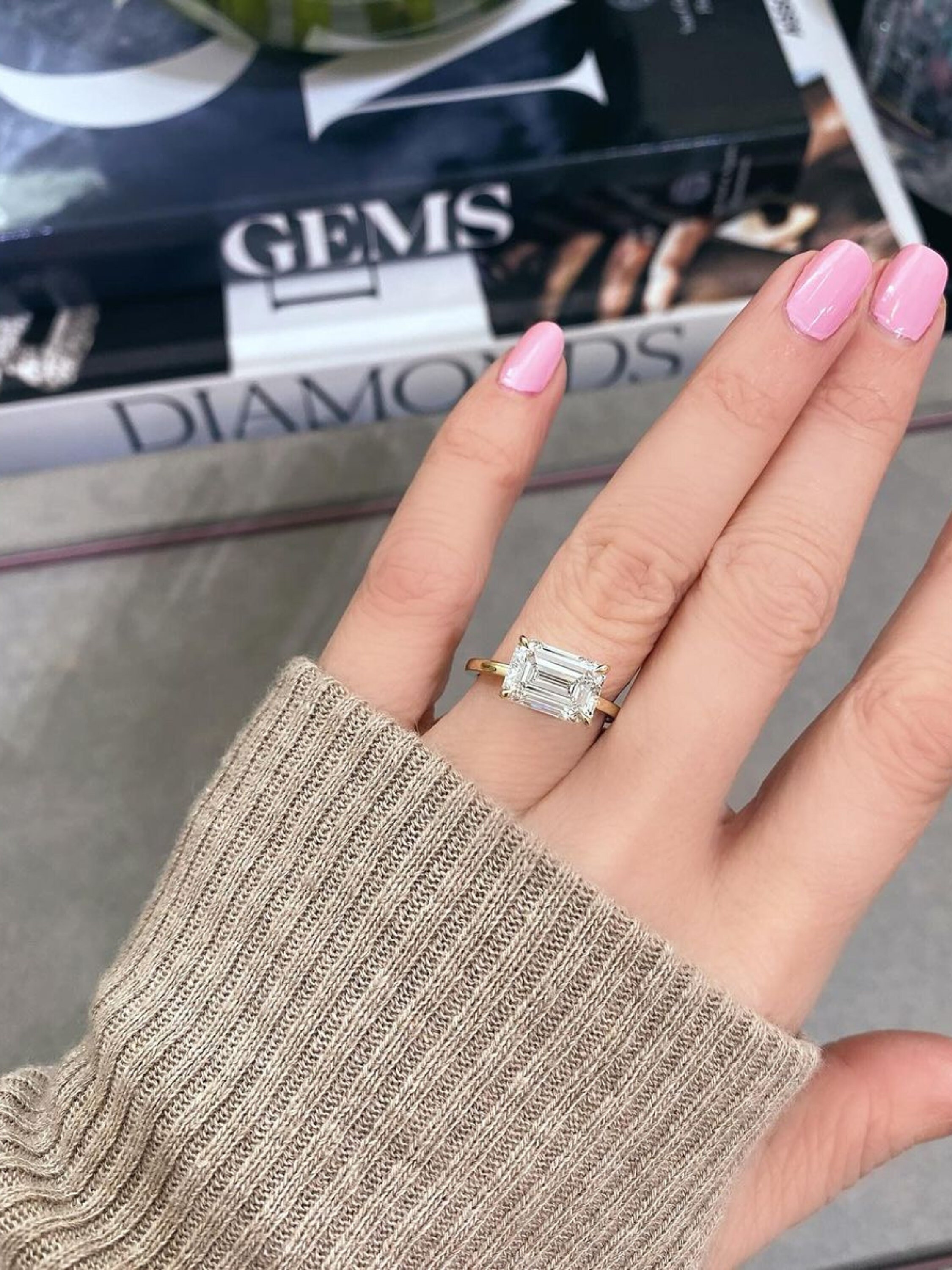 3 Carat Emerald Cut Diamond East West Engagement Ring Lab Grown Diamond ...