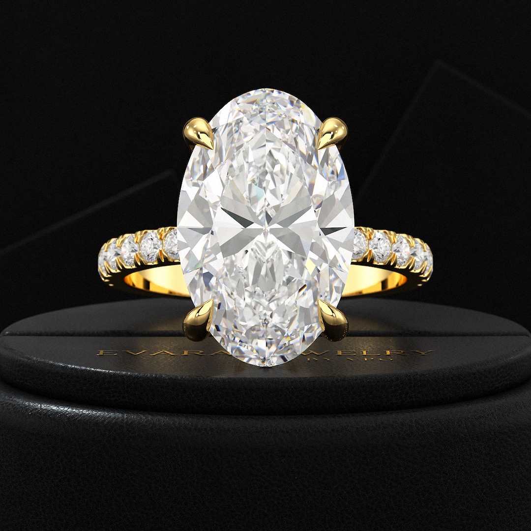 6 Carat Oval Diamond Engagement Ring - Lab Grown Diamond With Hidden ...