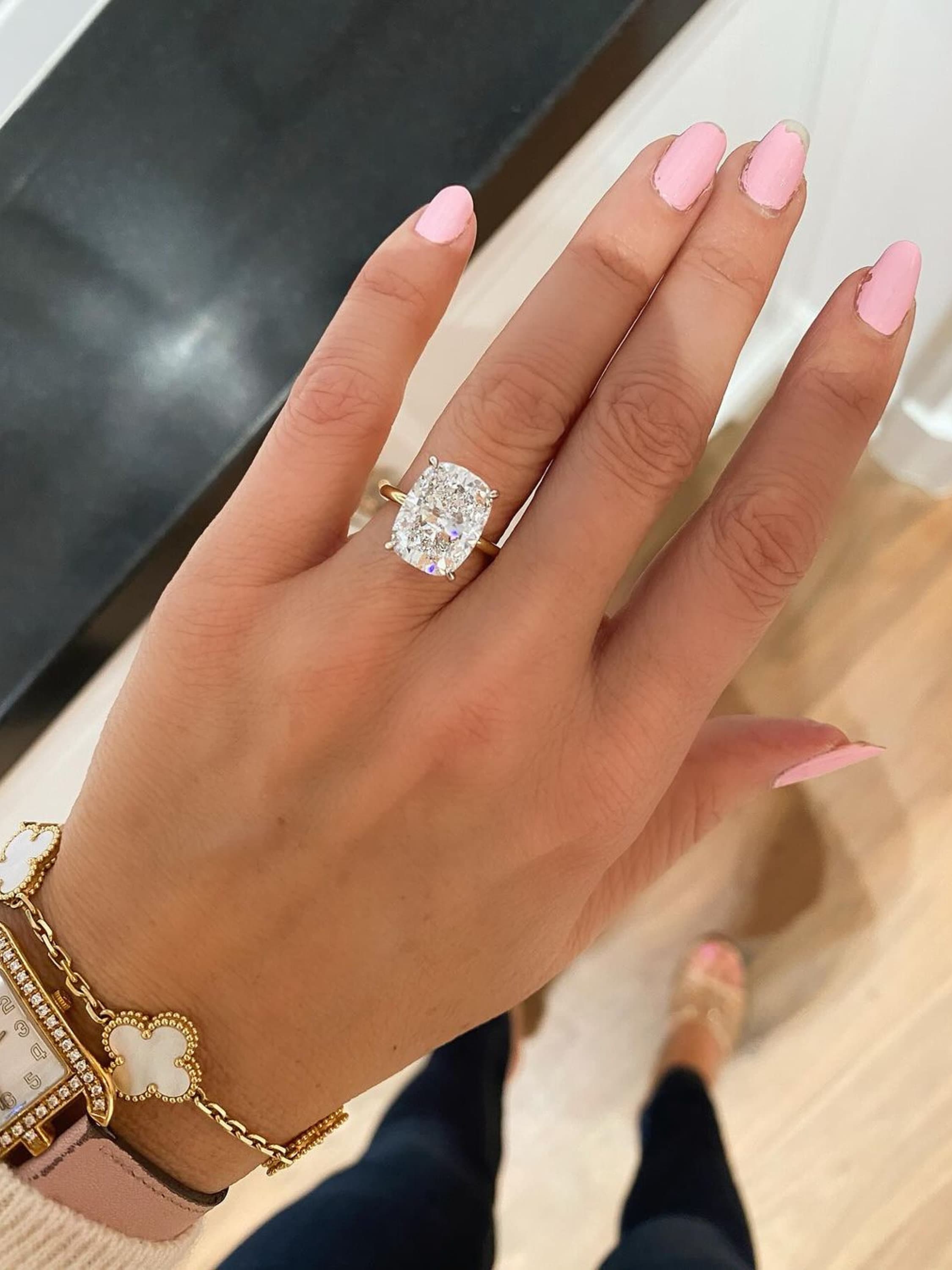 7 Carat Elongated Cushion Cut Diamond Engagement Ring Two Tone, Lab ...