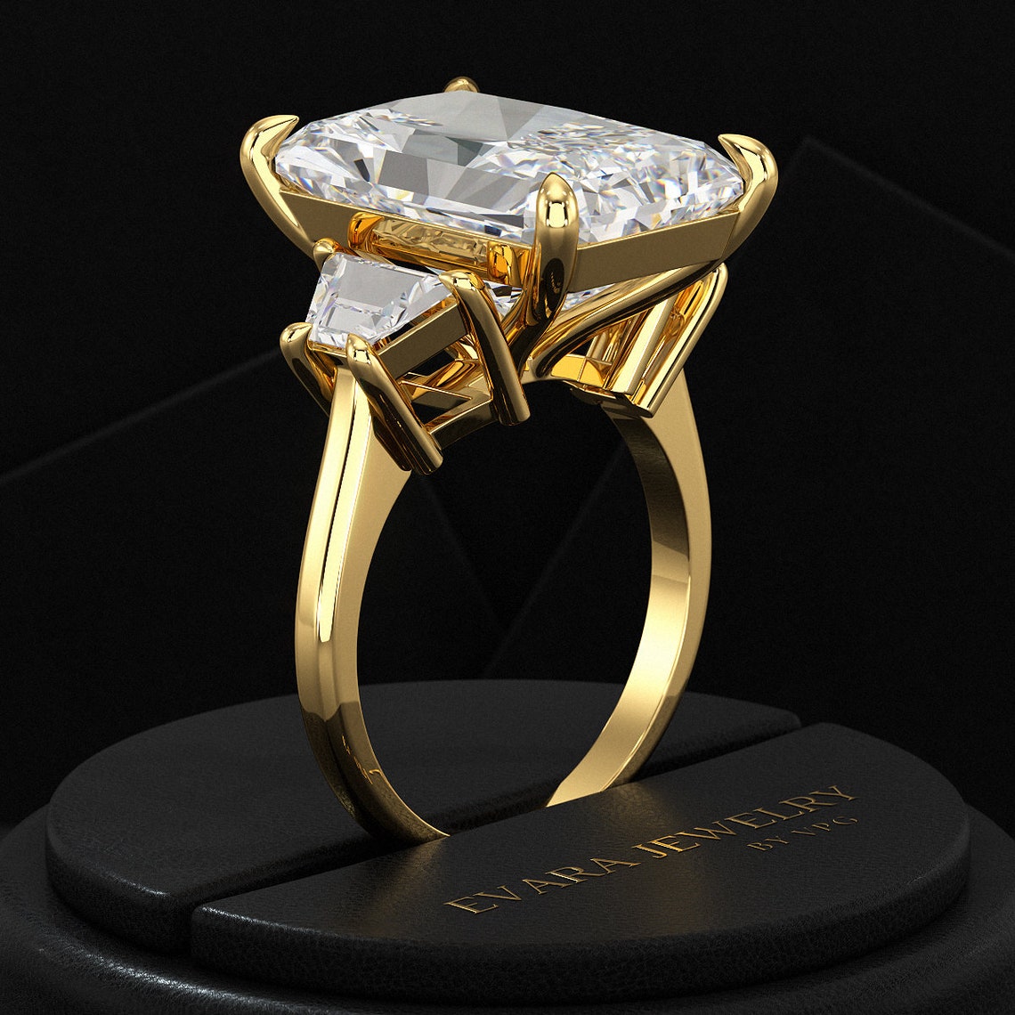 10 Carat Radiant Cut Diamond Engagement Ring Lab Grown Trapezoid Three ...