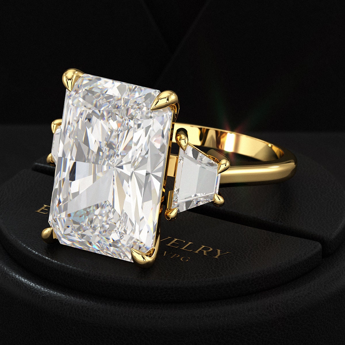 10 Carat Radiant Cut Diamond Engagement Ring Lab Grown Trapezoid Three ...