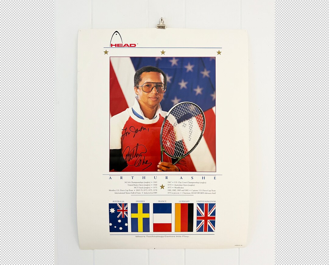 Arthur Ashe Signed Head Tennis Poster 1988 - Etsy