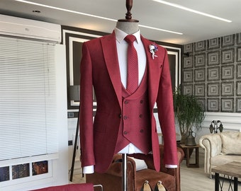 Red Slim Fit Suit - Etsy