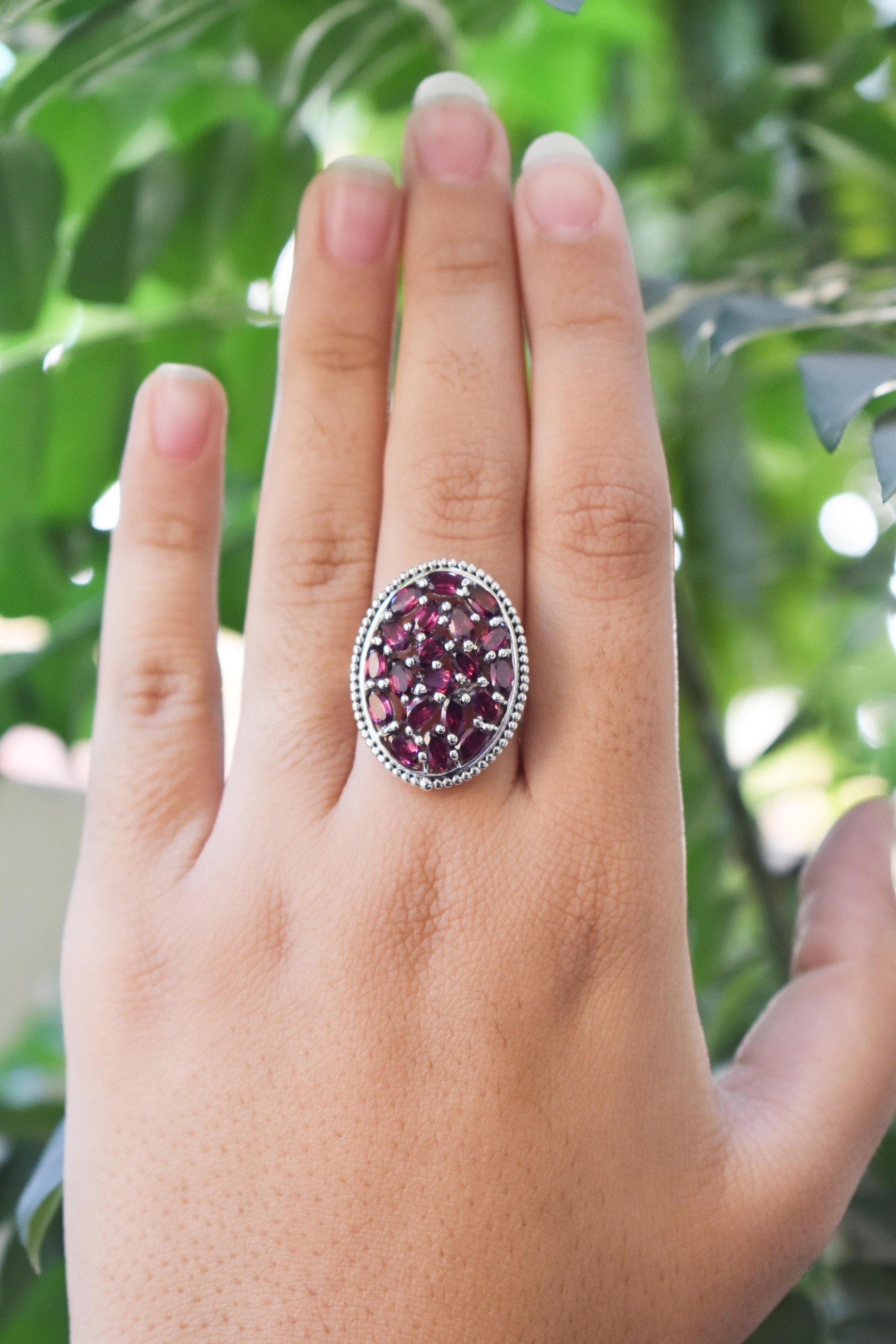 Natural Rhodolite Garnet Women's Oval Ring Beautiful Jali - Etsy Israel