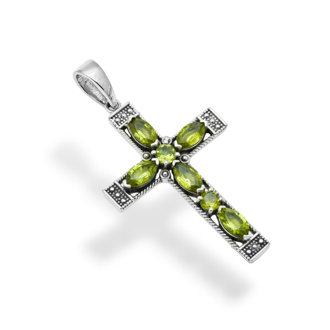 Vintage Peridot Cross Pendant: Sterling Silver Gemstone - Etsy