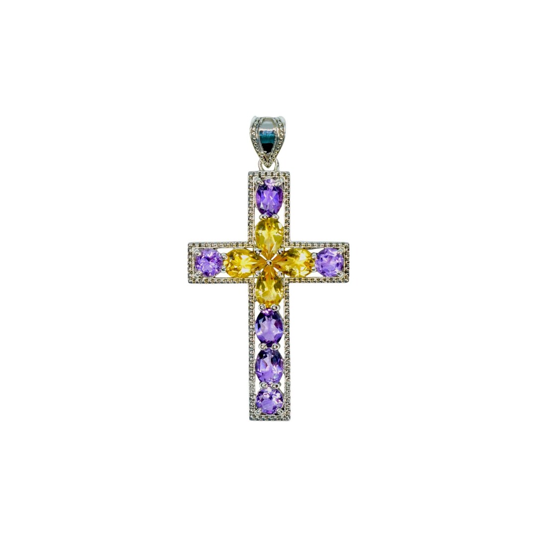 Sterling Silver Multi Gemstone Cross Pendant: Vintage 925 Silver - Etsy