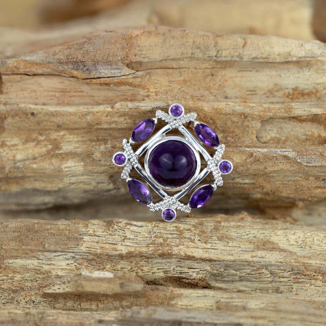 Rare Natural Amethyst Pendant, 925 Sterling Silver, Purple Cab Amethyst ...