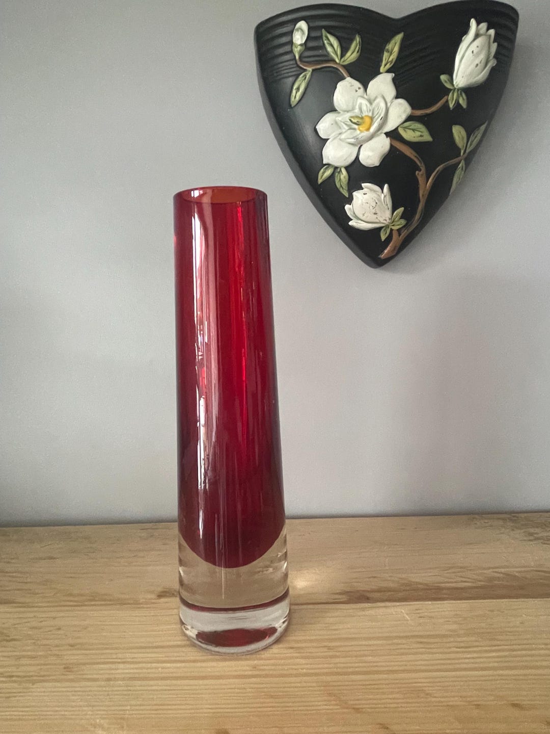 Ruby Red Whitefriars Tall Slim Statement Vase, Heavy Vintage Glass Vase ...