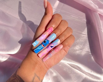 Stitch Angel Nails - Etsy