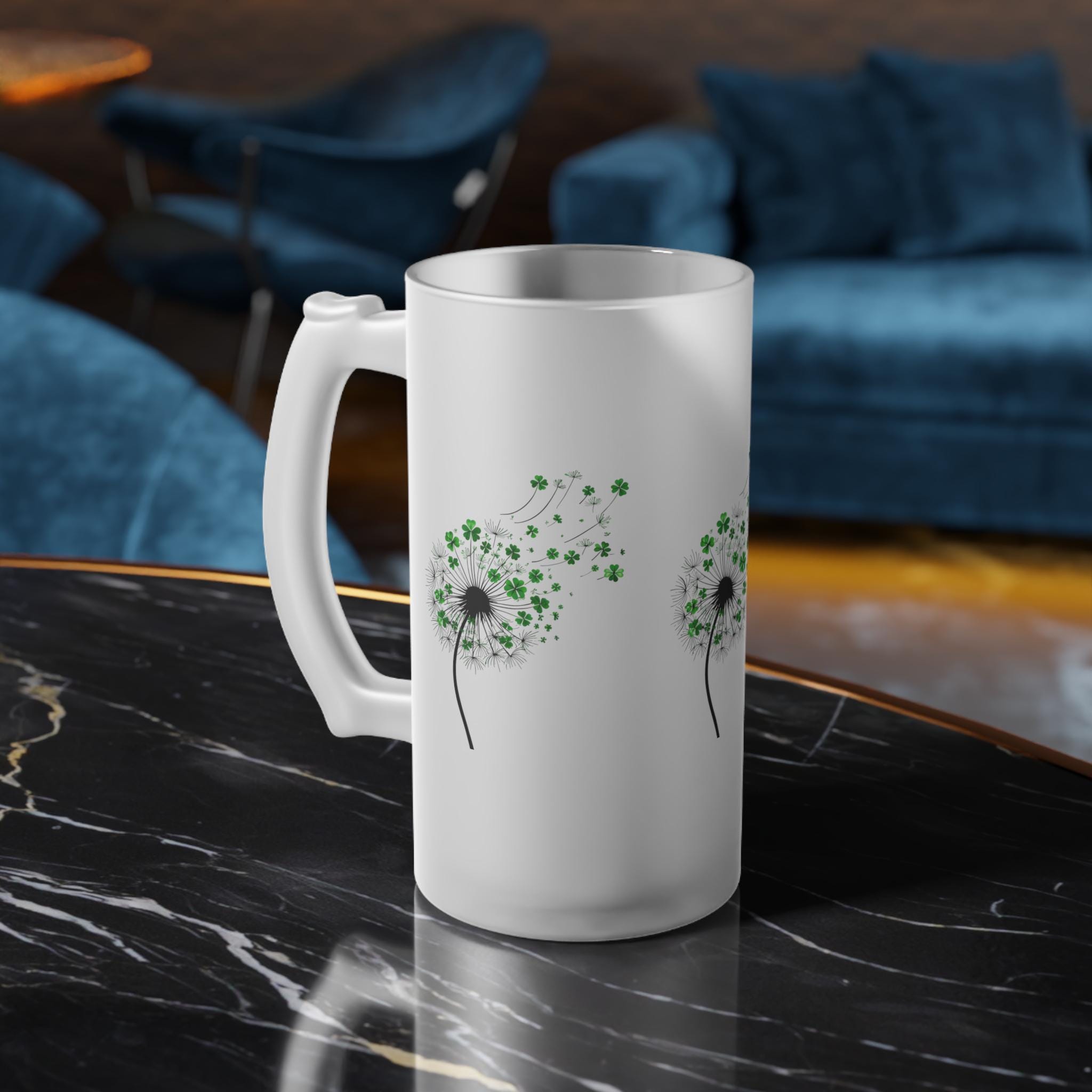 Beer Mug, Minimalist Watercolor Dandelion With Shamrock Elements ...