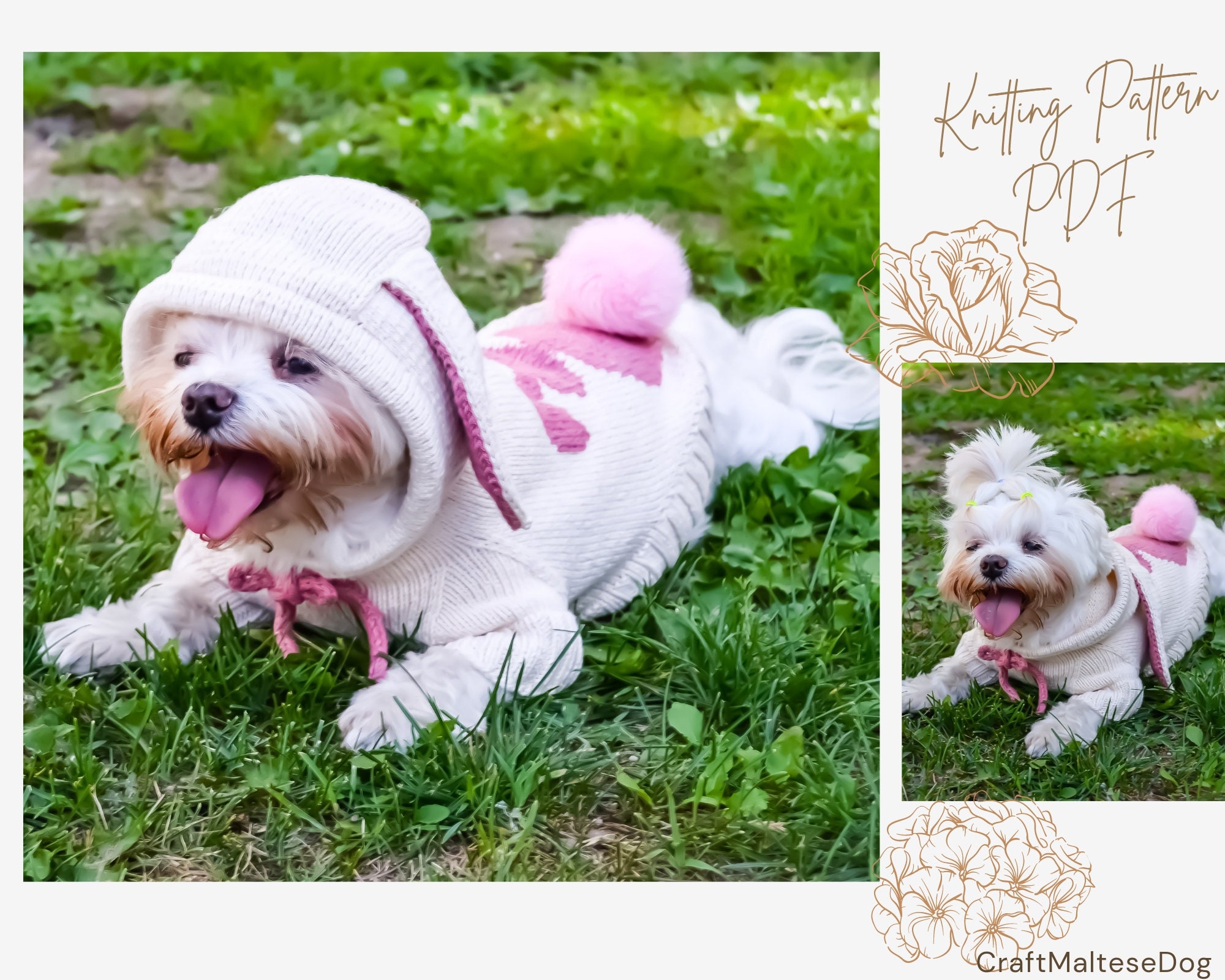 Knitting Pattern PDF: Easter Bunny Hoodie, Size - L for Small Dog ...