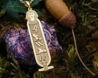 Egyptian Cartouche God Bastet Necklace, Hieroglyph Necklace Jewelry ...