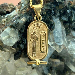 Egyptian Cartouche God Bastet Necklace, Hieroglyph Necklace Jewelry ...