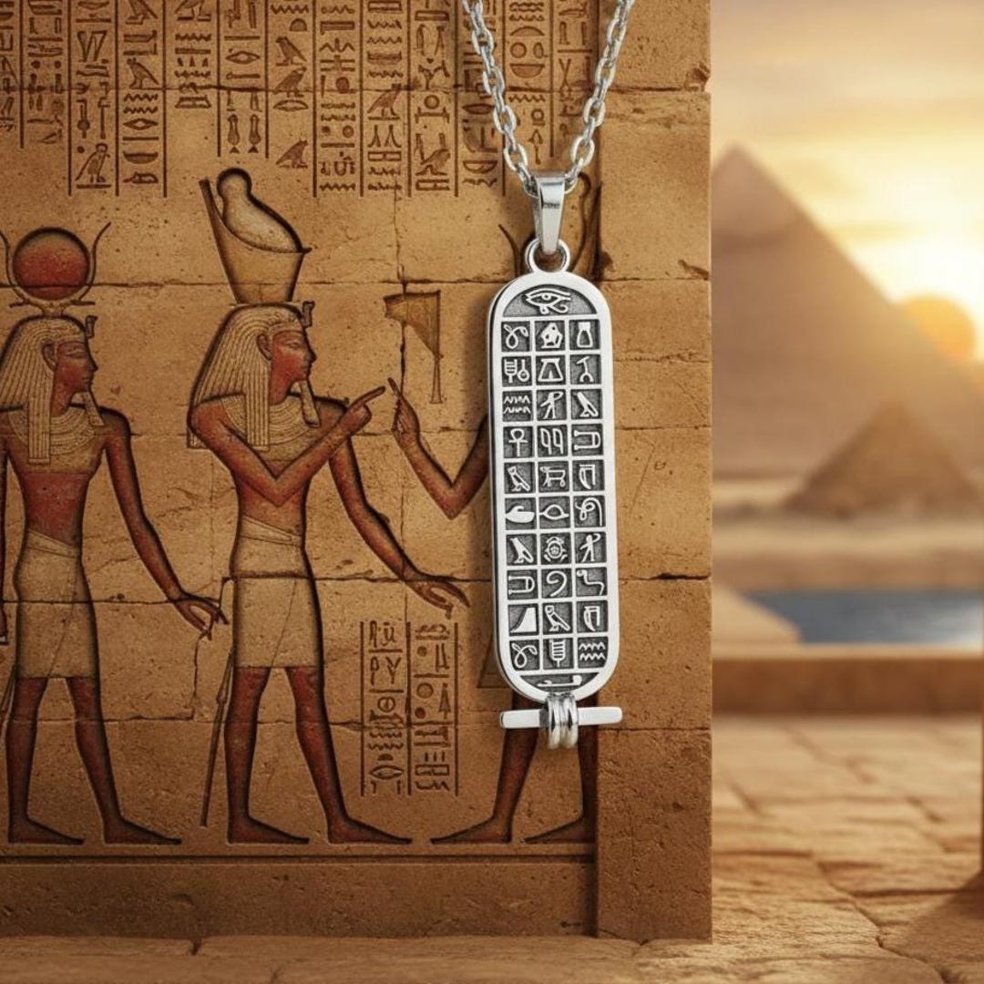Sterling Silver Egyptian Hieroglyphic Cartouche Necklace, Protection ...