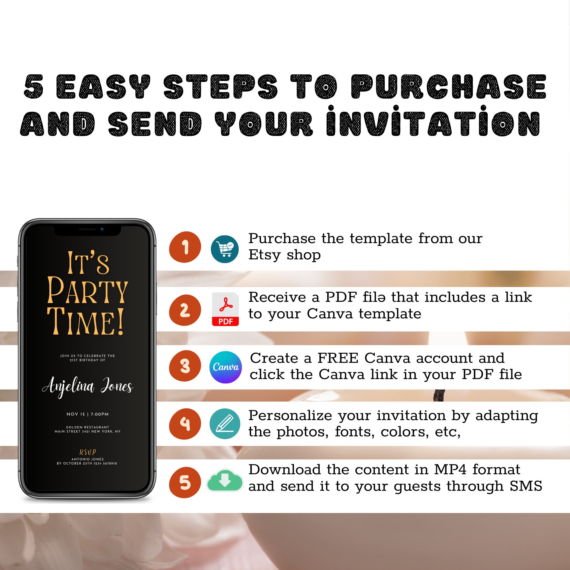 It's Party Time Birthday Invitation, Digital Invitation Tamplate, It's ...