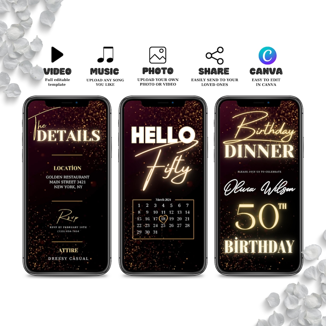 Electronic Hello Fifty 50th Birthday Invitation, Animated Birthday ...