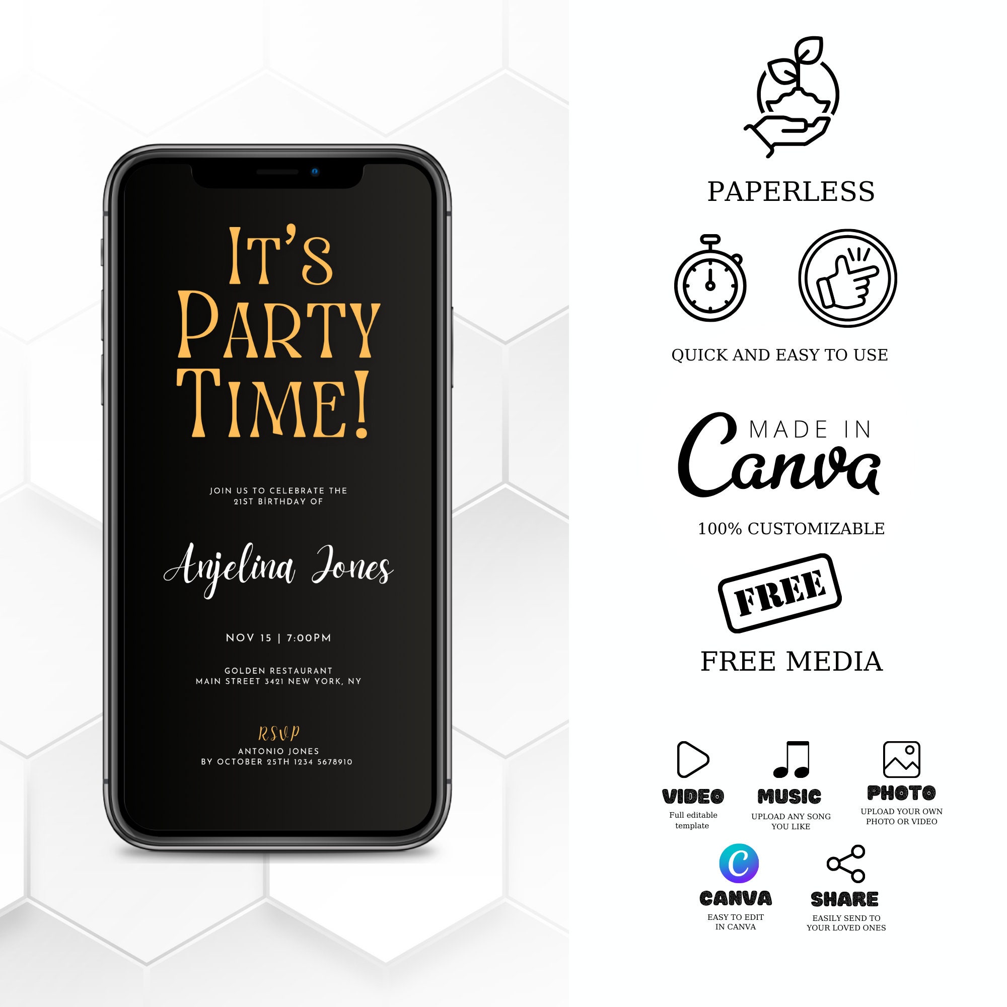 It's Party Time Birthday Invitation, Digital Invitation Tamplate, It's ...