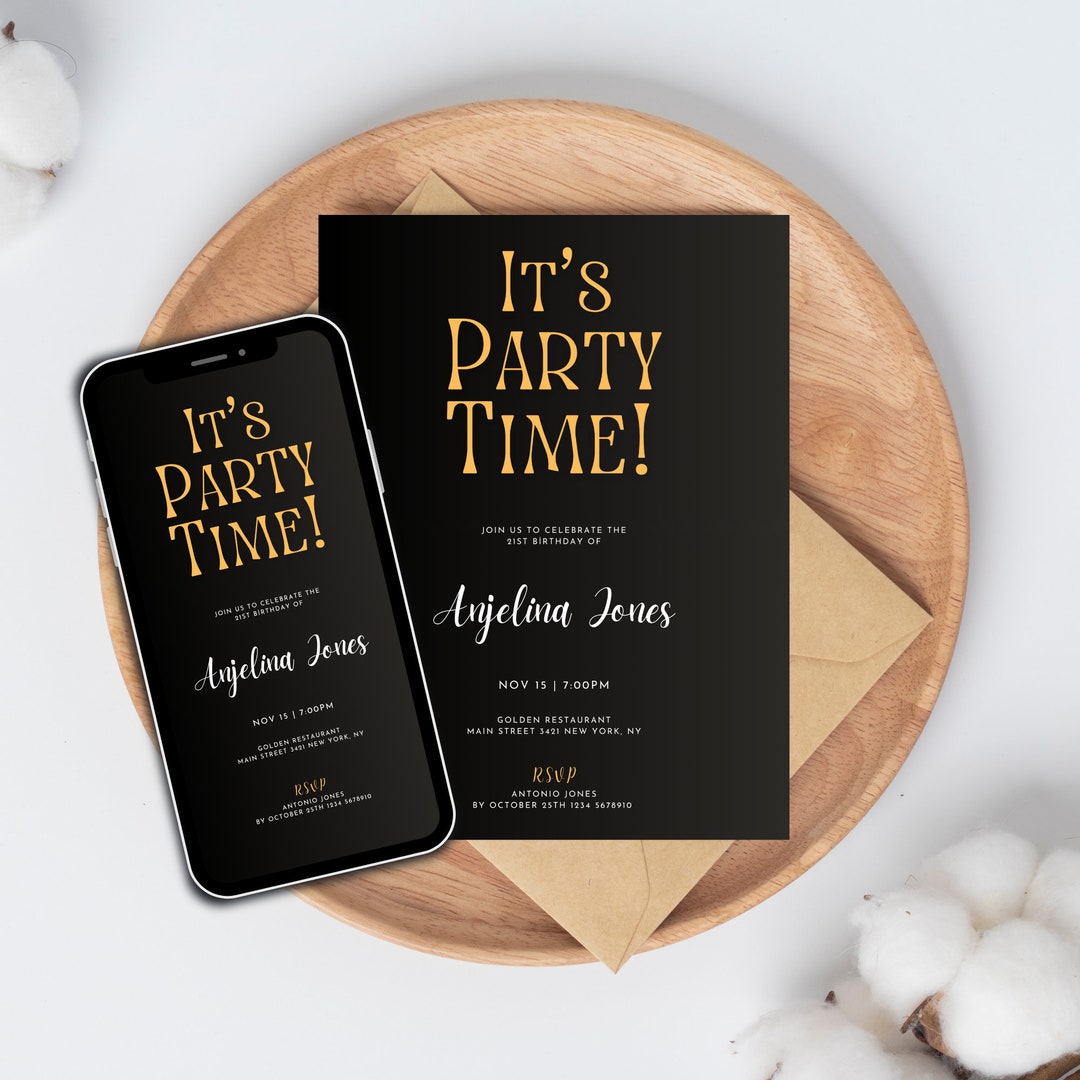 It's Party Time Birthday Invitation, Digital Invitation Tamplate, It's ...