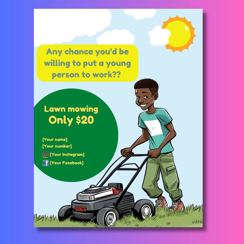 Lawn Mowing Flyer - Lawn Mowing Business - Nice Kid Flyer - Custom and ...