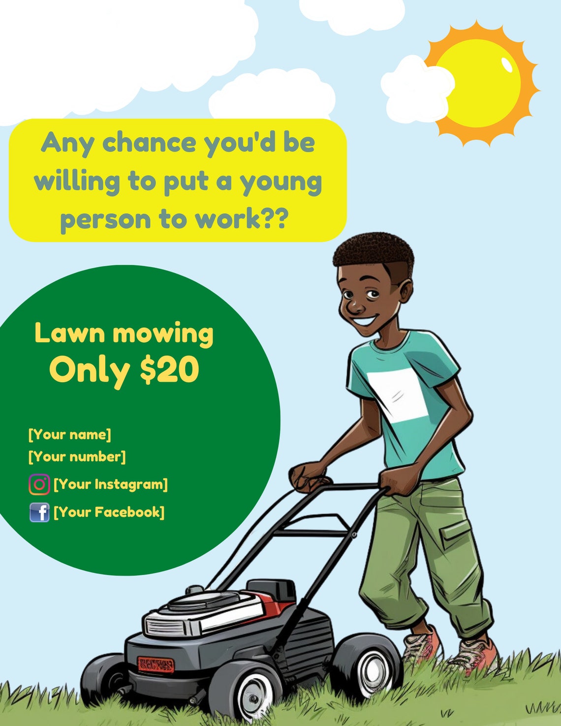 Lawn Mowing Flyer - Lawn Mowing Business - Nice Kid Flyer - Custom and ...