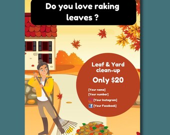 Leaf Clean-up Flyer Teens Autumn Fall Leaves Lawn Business Custom and ...