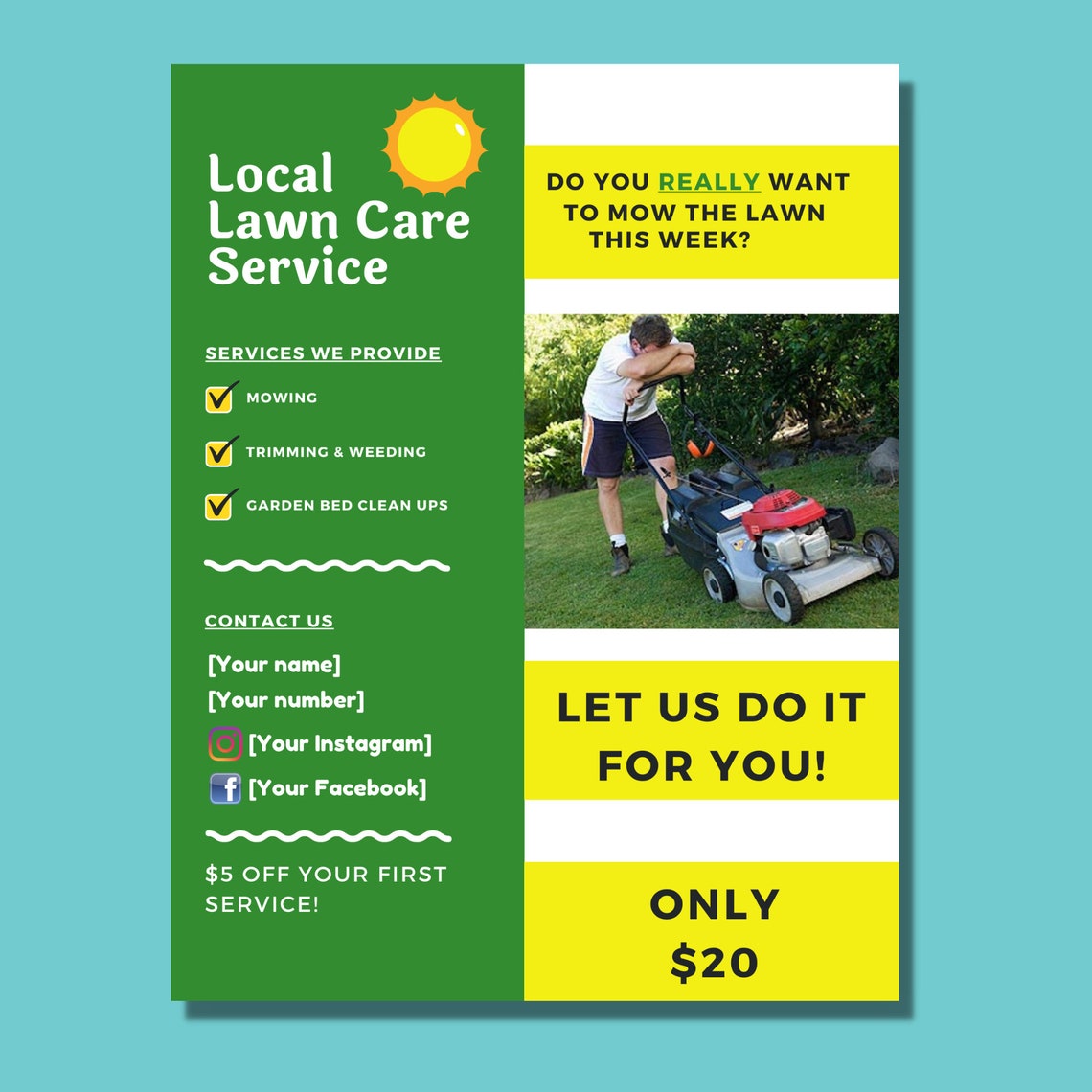 Lawn Mowing Flyer - Lawn Mowing Business - Tired Dad Flyer - Custom and ...