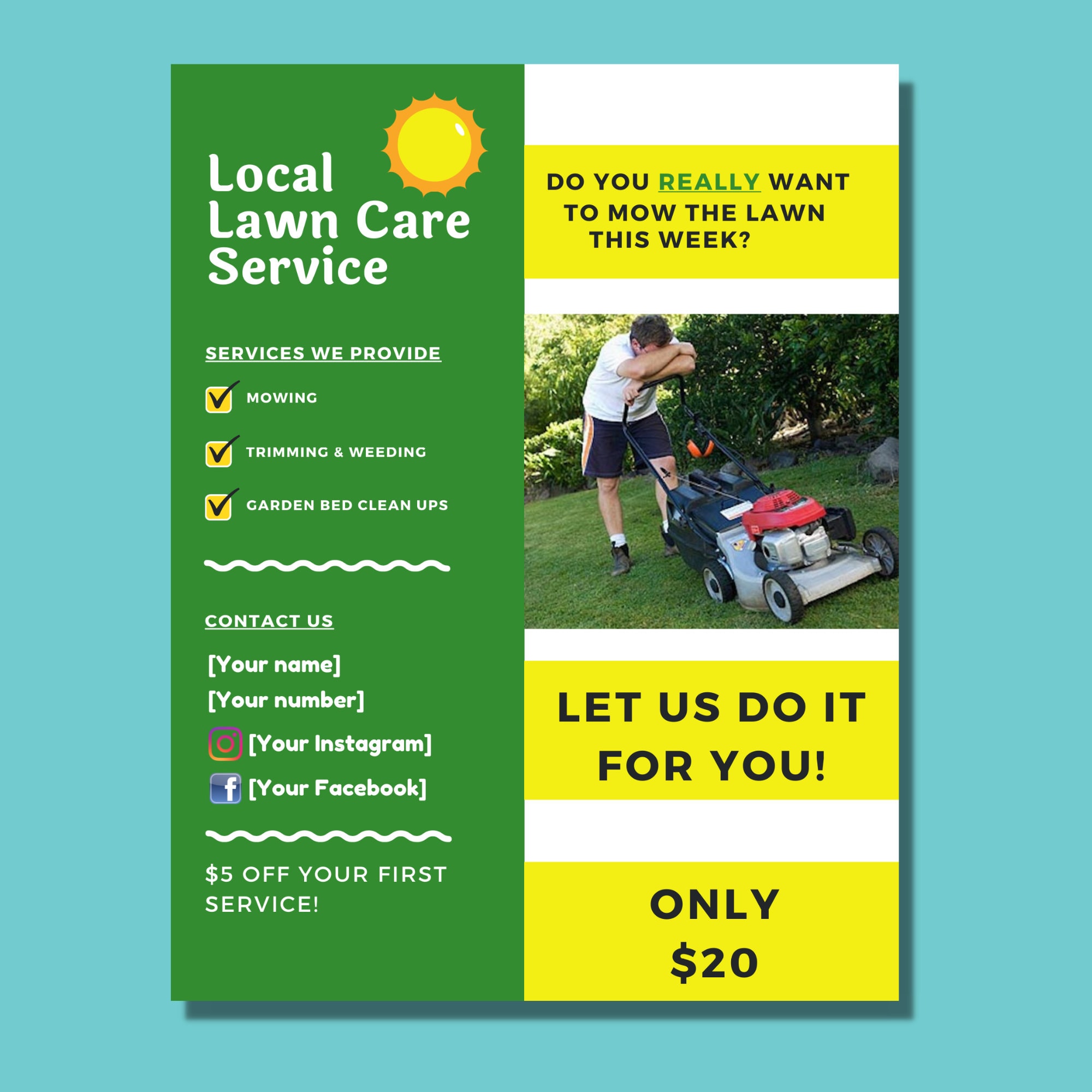 Lawn Mowing Flyer - Lawn Mowing Business - Tired Dad Flyer - Custom and ...