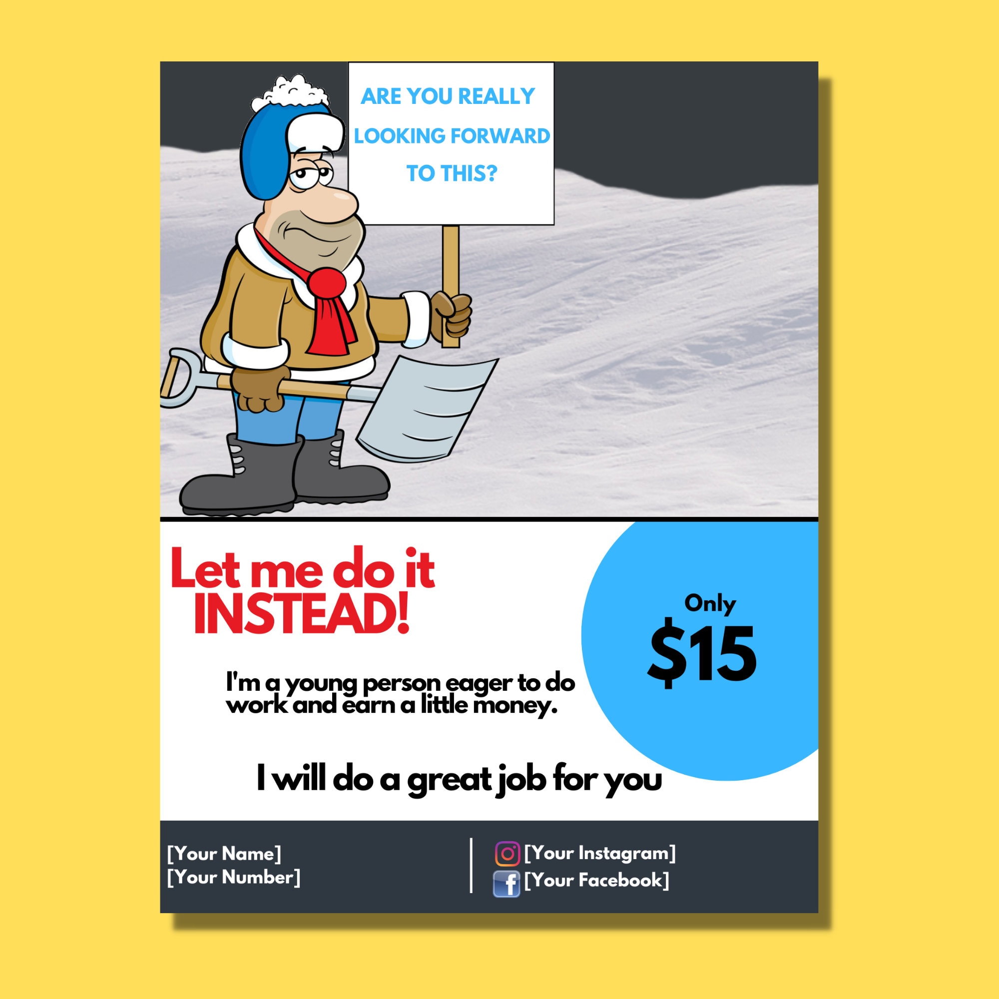 Snow Shoveling Flyer Sad Dad - Snow Removal Flyer - Kids, Teens, DIY ...