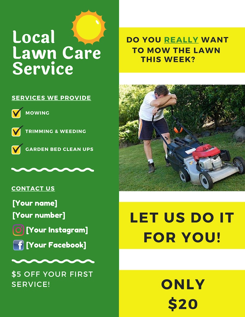 Lawn Mowing Flyer - Lawn Mowing Business - Tired Dad Flyer - Custom and ...