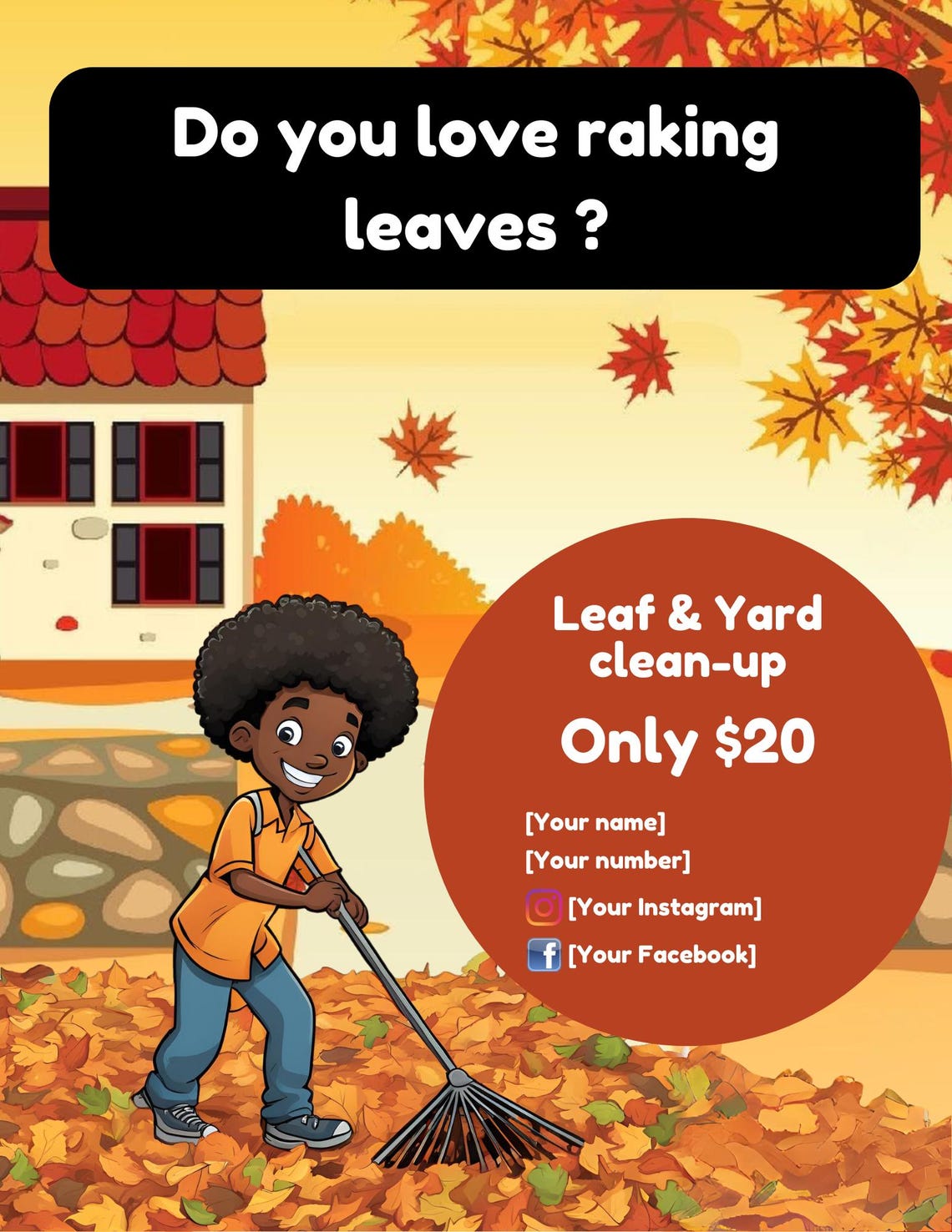 Leaf Clean-up Flyer - Teens Autumn Fall Leaves Lawn Business - Custom ...