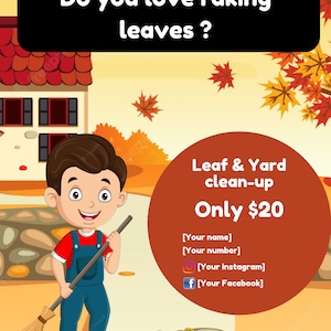 Leaf Clean-up Flyer - Teens Autumn Fall Leaves Lawn Business - Custom ...