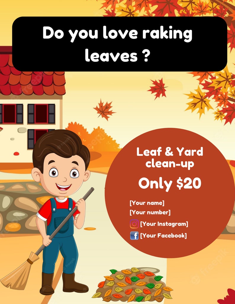 Leaf Clean-up Flyer - Teens Autumn Fall Leaves Lawn Business - Custom ...