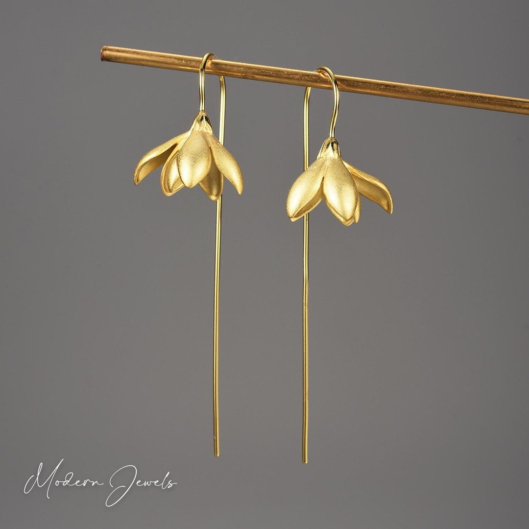Magnolia Flower 18K Gold Dangle Earrings, Small Size - Etsy