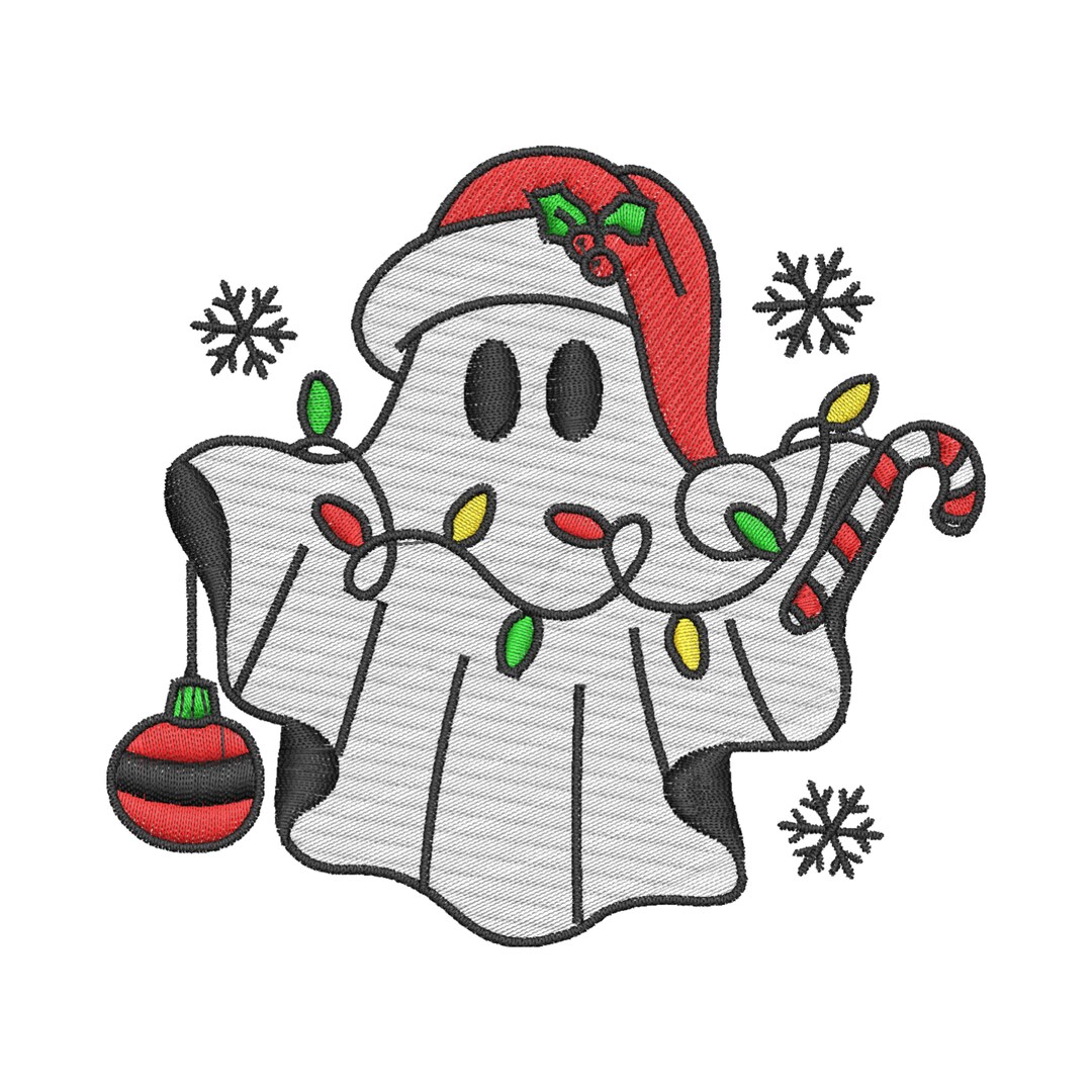Jolly Ghost Embroidery File, Christmas Lights Candy Cane Embroidery ...