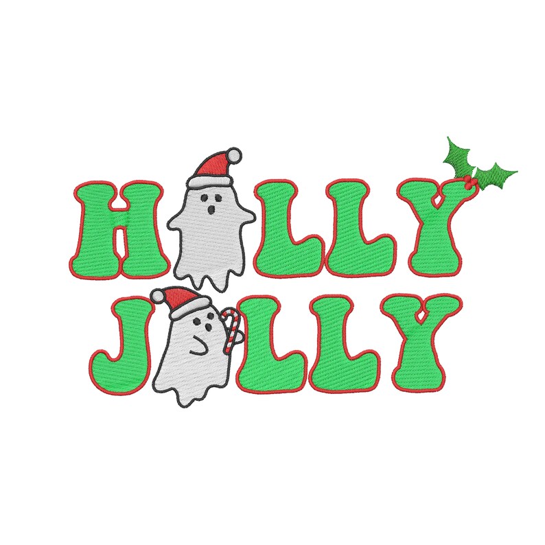 Holly Jolly Ghosts Embroidery File, Spooky Christmas, Mistletoe ...