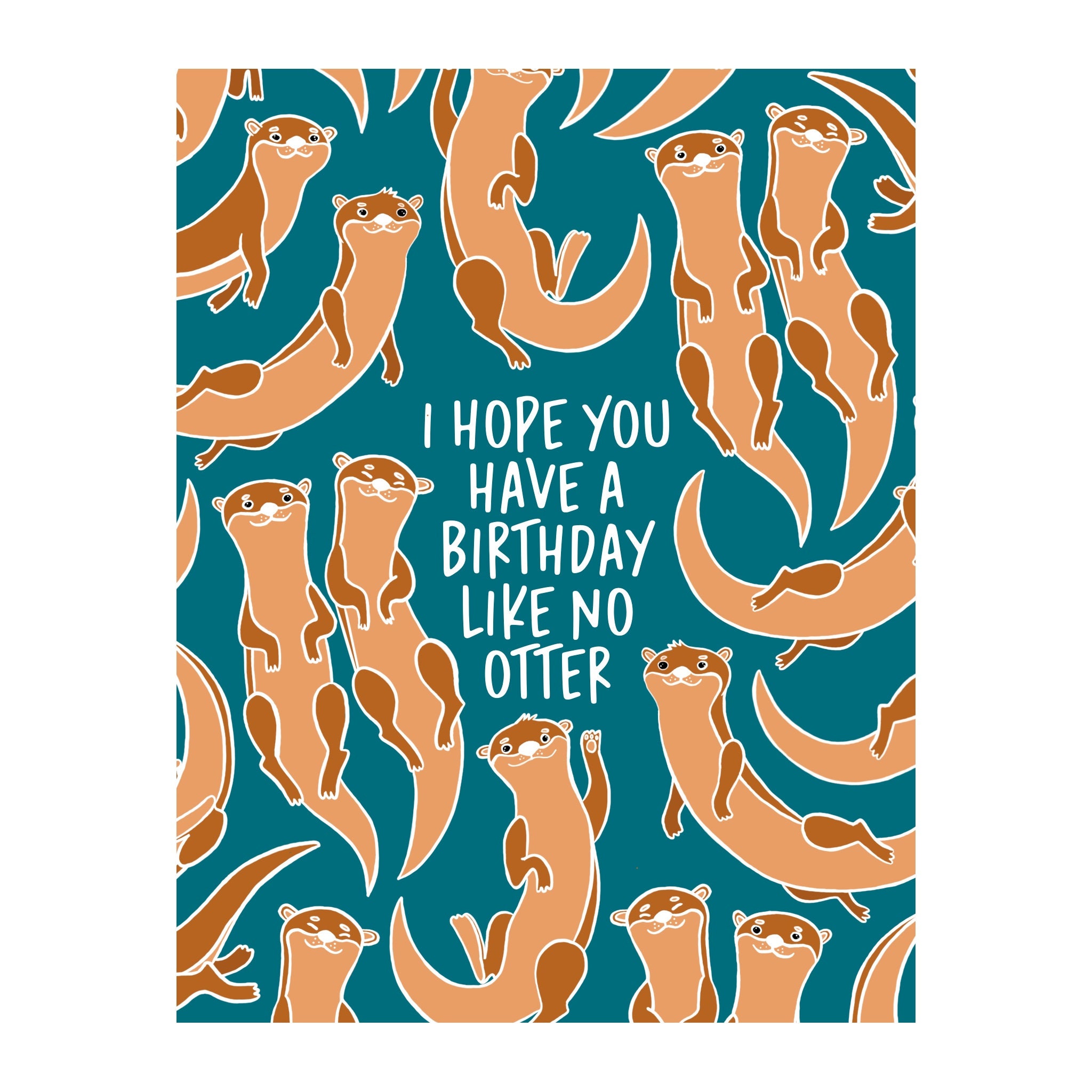 Graphic Cute Otters on a Birthday Card With Envelope Blank Inside Note ...