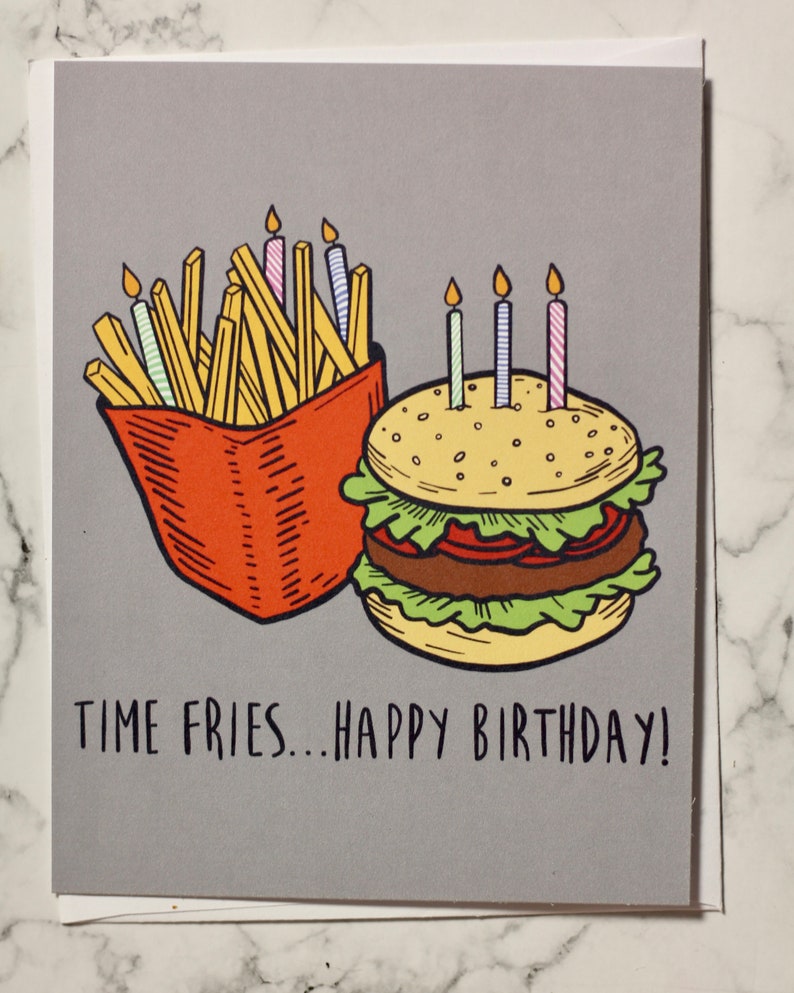 Graphic Burgers and Fries on a Flat Birthday Card With Envelope Happy ...