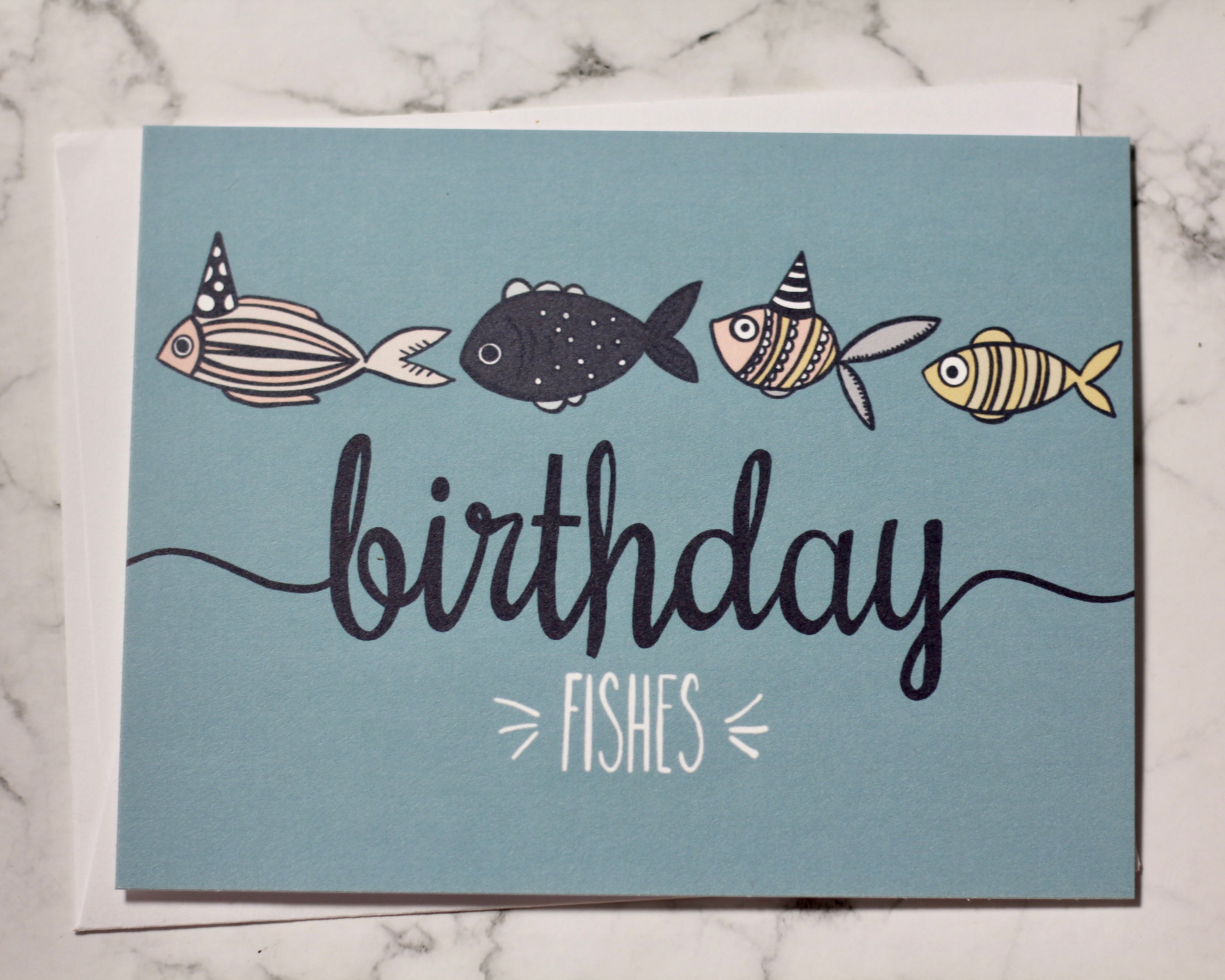 Graphic Fish on a Flat Birthday Card With Envelope Happy Birthday Back ...