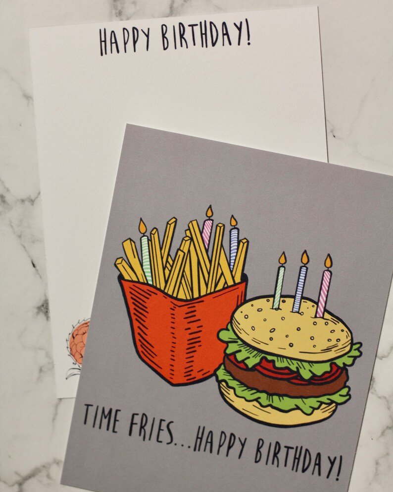 Graphic Burgers and Fries on a Flat Birthday Card With Envelope Happy ...