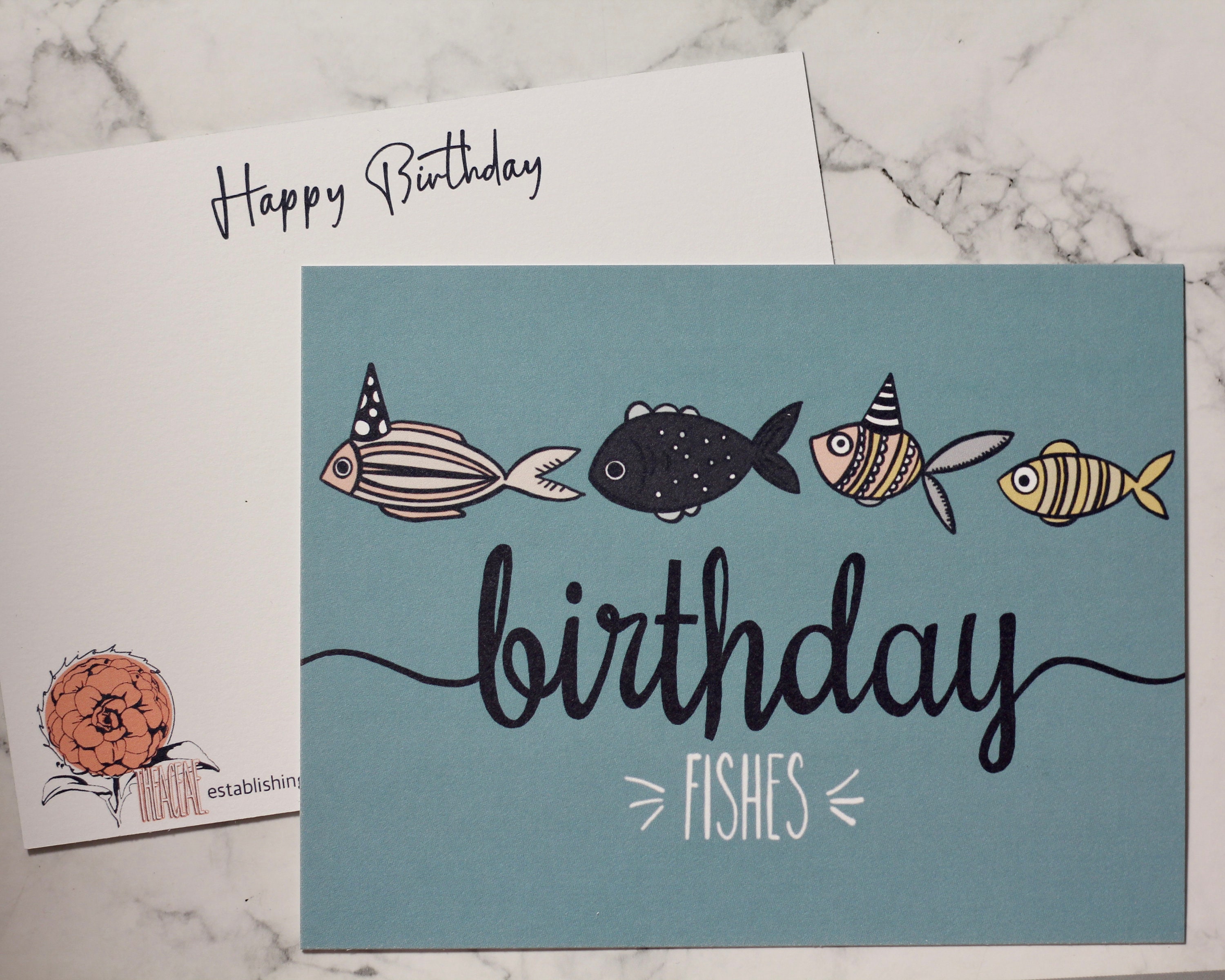 Graphic Fish on a Flat Birthday Card With Envelope Happy Birthday Back ...