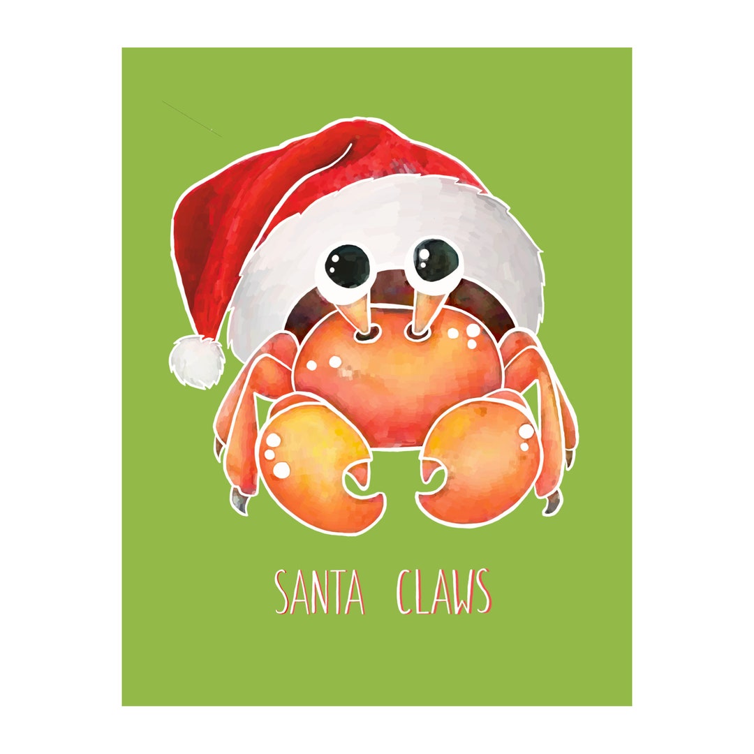 Graphic Crab With Santa Hat Greeting Card With Envelope - Blank Inside ...