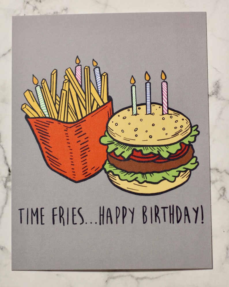 Graphic Burgers and Fries on a Flat Birthday Card With Envelope - Happy ...
