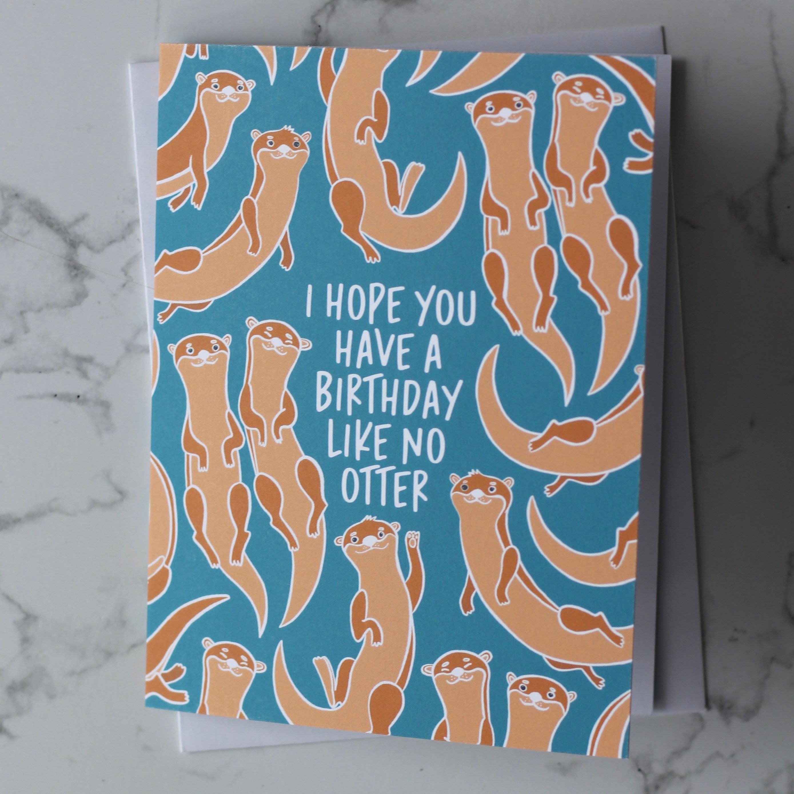Graphic Cute Otters on a Birthday Card With Envelope Blank Inside Note ...