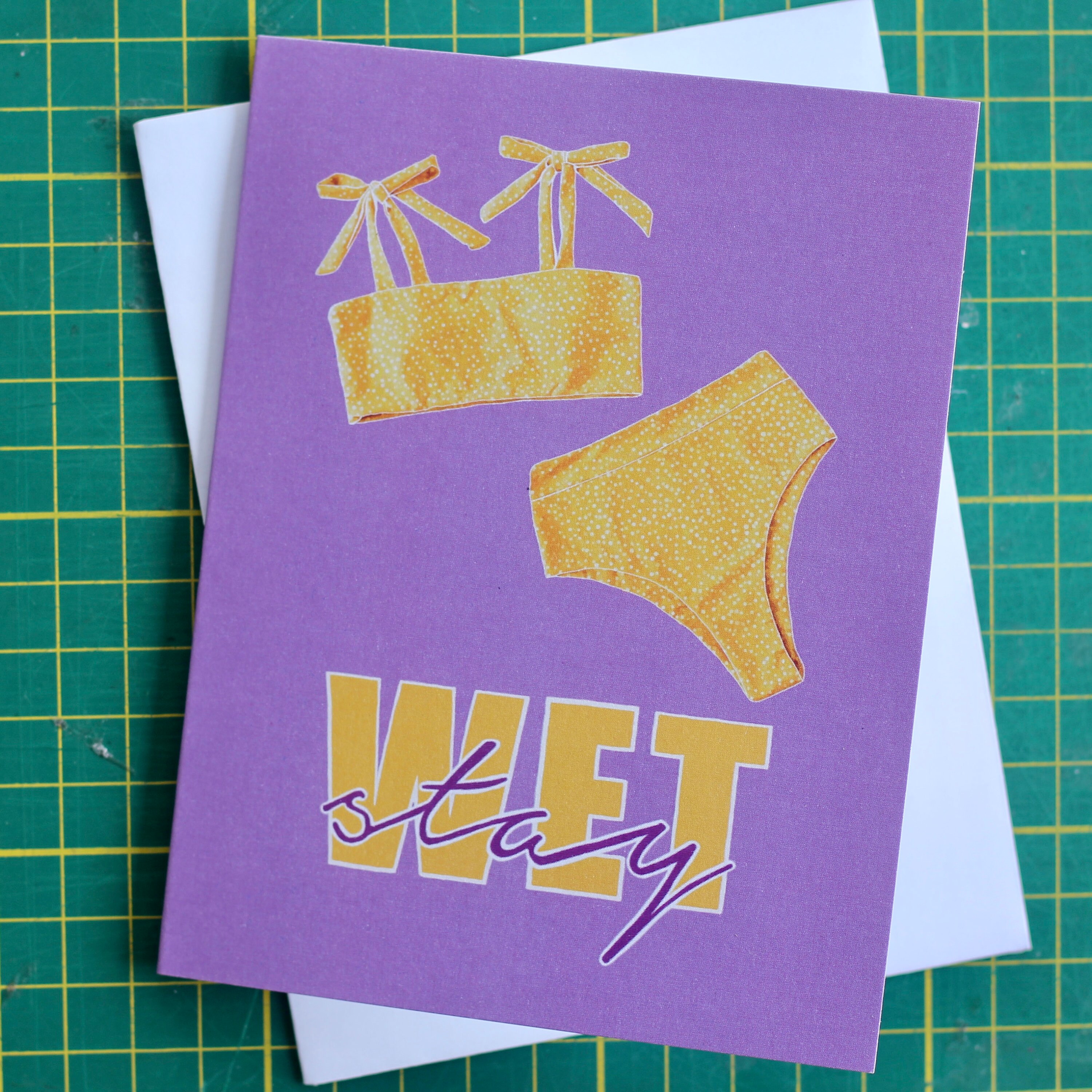Graphic Yellow Polka Dot Bikini Greeting Card With Envelope Blank Inside Note Cards Gift All ...