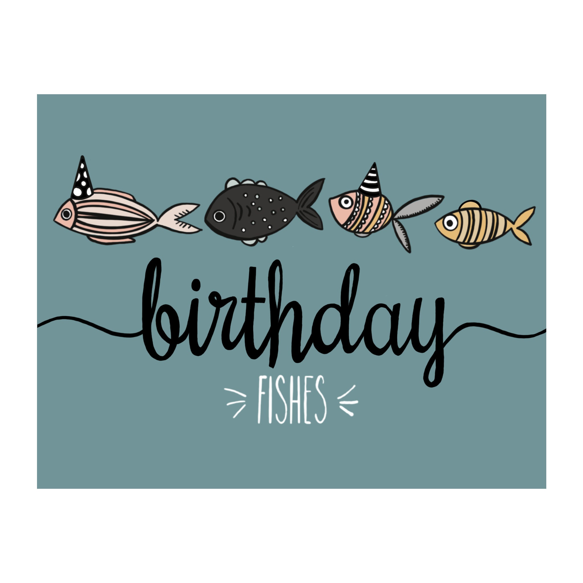 Graphic Fish on a Flat Birthday Card With Envelope Happy Birthday Back ...