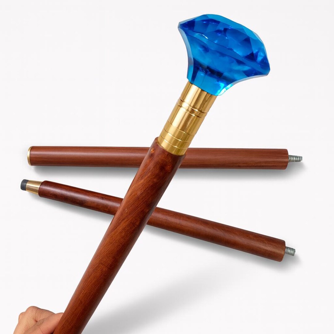 Blue Crystal Walking Cane Luxury Wooden Stick Handle Collector Cane ...
