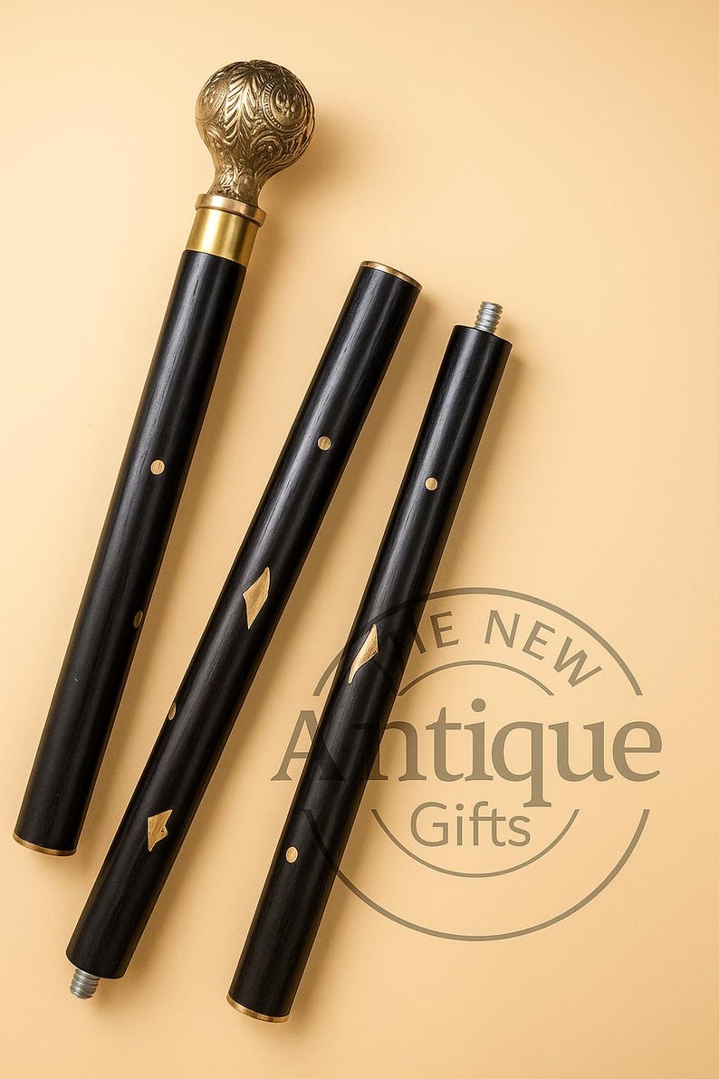Black Wooden Walking Stick With Brass Knob Handle | Engraved Vintage ...